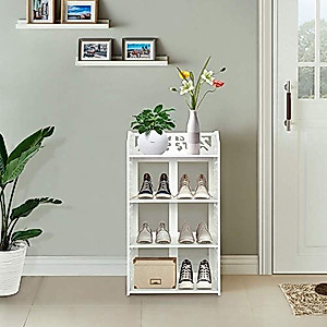 Small Shoe Rack for Entryway, 4 Tier Modern White Shoe Storage Shelf Wood Narrow Shoe Stand Organizer for Home Living Room Bedroom Hallway Closet
