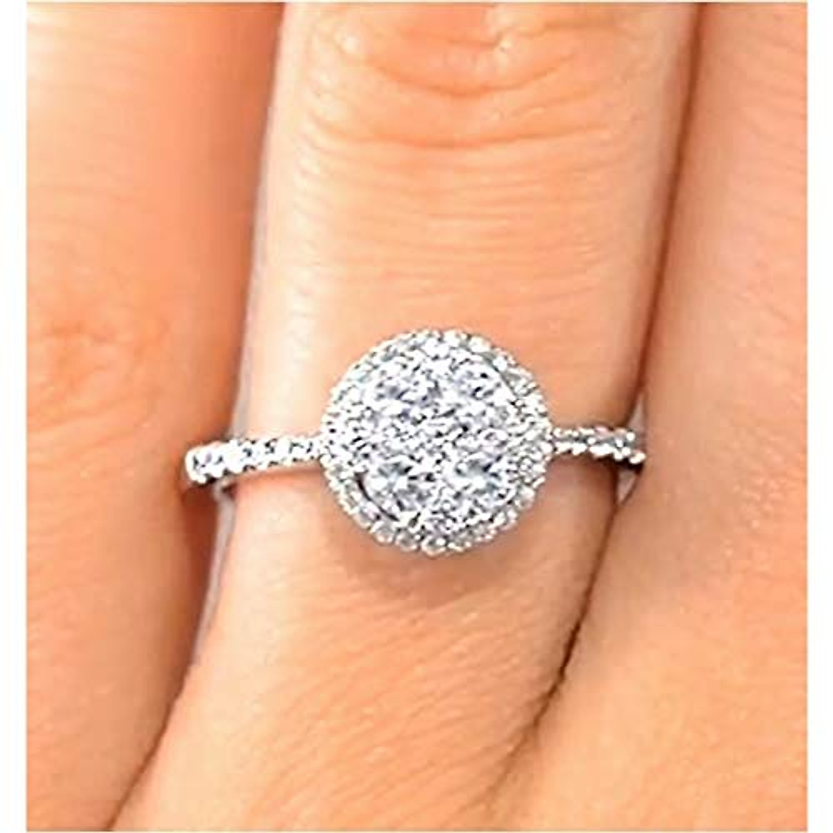 JewelsForum 14K White Gold 0.80 Carat Natural Diamond Galileo Halo Engagement Anniversary Wedding Ring for Women (Color-HI,Clarity-I1/I2) (6.5)