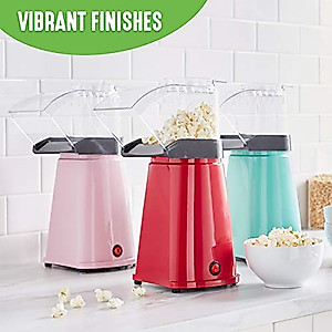 GreenLife Electric Popcorn Maker Hot Air Popper, Corn Kernal Measuring and Butter Melting Tray, Easy one Switch, Turquoise