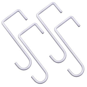 DINGEE Vinyl Fence Hooks 2x6 inch,Fence Hangers Patio Light Hooks,4 Pack Patio White Powder Coated Steel Fence Hooks for Hanging Plants, Planters, Bird Feeders, Lights