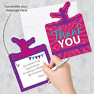 Big Dot of Happiness Tumble, Flip and Twirl - Gymnastics - Shaped Thank You Cards - Birthday Party or Gymnast Party Thank You Note Cards with Envelopes - Set of 12