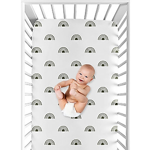 Sweet Jojo Designs White and Hunter Green Boho Rainbow Boy or Girl Fitted Crib Sheet Baby or Toddler Bed Nursery - Bohemian Celestial Sky Outdoors Nature Gender Neutral