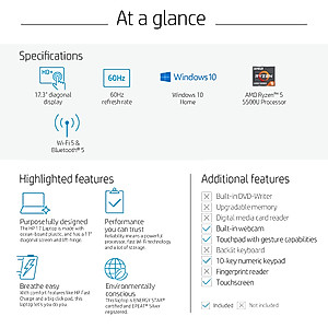 HP 2022 17 17.3" Touchscreen Laptop, Hexa-Core AMD Ryzen 5 5625U up to 4.2GHz(Beat i5-1145G7), 12GB DDR4 RAM, 512GB PCIe SSD + 1TB HDD, 802.11AC WiFi, Bluetooth, Windows 11, BROAG 64GB Flash Stylus