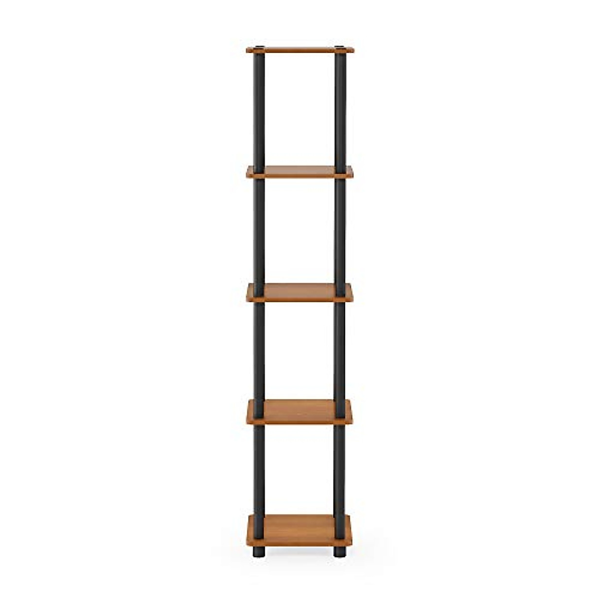 Furinno (99557LC/BK Turn-N-Tube 4-Tier Multipurpose Shelf Display Rack - Light Cherry/Black & Turn-N-Tube 5-Tier Corner Square Rack Display Shelf, Round, Light Cherry/Black