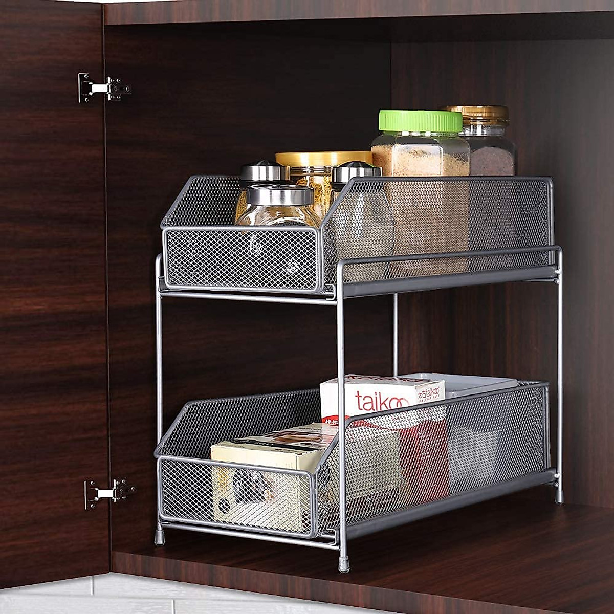 MOOACE 2 Tier Under Sink Organizer, Bathroom Kitchen Countertop Under Sink Cabinet Organizer with Sliding Storage Drawer