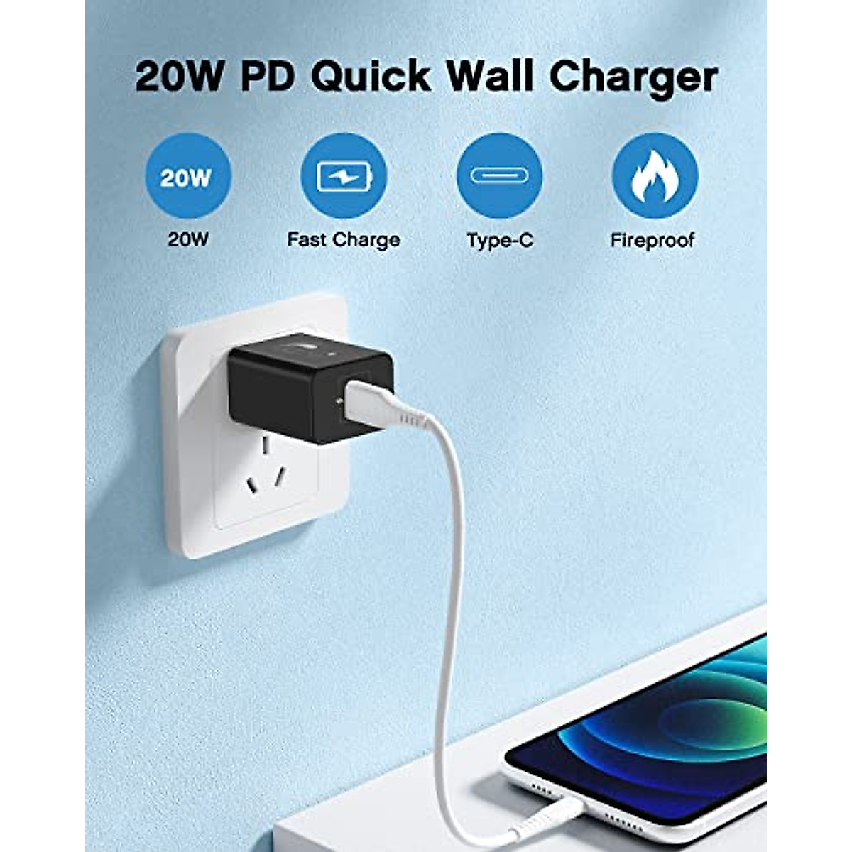 USB C Wall Charger(2 Pack) - 20W USB C Charger PD Fast Charger Block Compatible with iPhone 13