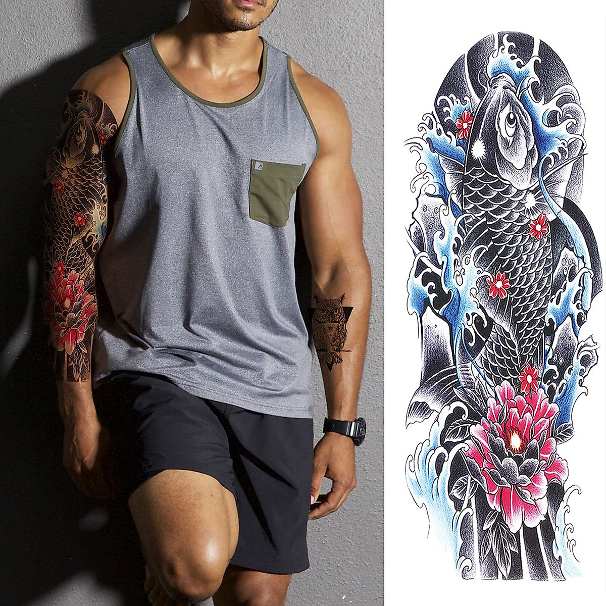 Aresvns Full Arm Temporary Tattoos for Men and Women (L19“xW7”),Temporary Tattoo Waterproof Sleeve Tattoo Last Long,Japanese Fake tattoos for adults Christmas Gift