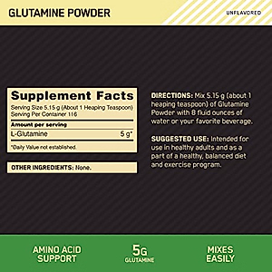 Optimum Nutrition L-Glutamine Muscle Recovery Powder, 600 Gram