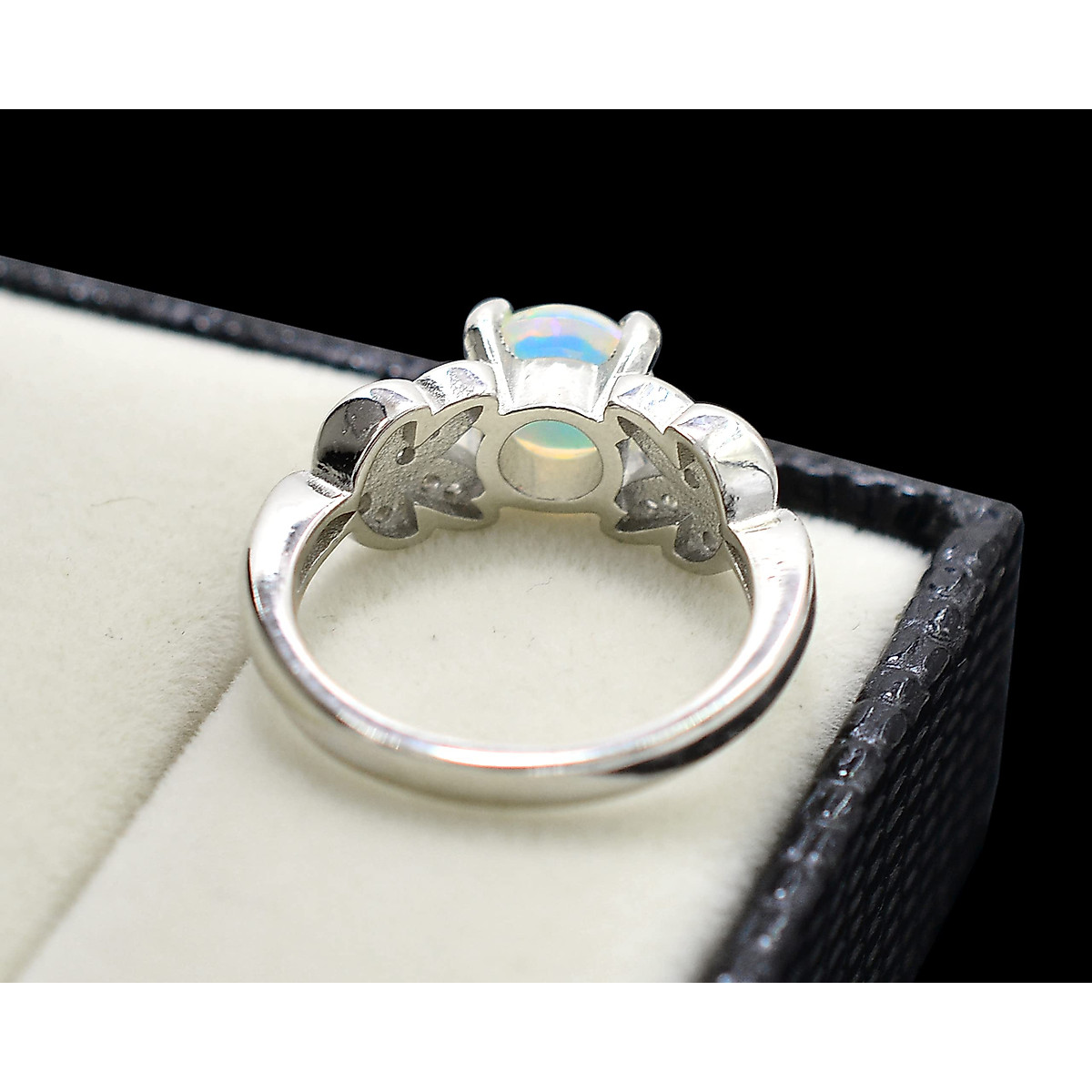 8 MM Natural Rainbow Fire Ethiopian Opal Cabochon Ring 925 Sterling Silver October Birthstone Solitaire Ring Opal Jewelry Birthday Gift For Wife (Sterling Silver, 11.5 US)