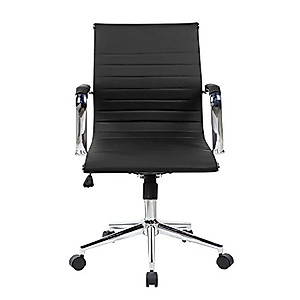 Techni Mobili Modern Medium Back Office Chair with Tilt and Height Adjustment, Executive Task Chair with Armrest and Non Marking Caster Wheels, Black
