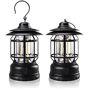 Vintage LED Camping Lanterns Lights Rechargeable 2-Pack, Civikyle Portable Dimmable Retro Table Lamps Outdoor Decor for Patio Porch Yard Garden Indoor Home Emergency Lights Power Outages Failure
