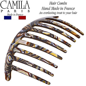 Camila Paris CP3182 French Handmade Side Comb Rounded, Onyx, French Twist Hair Combs Decorative, Strong Hold Hair Clips for Women Bun Chignon Up-Do Styling Girls Hair Accessories Made in France