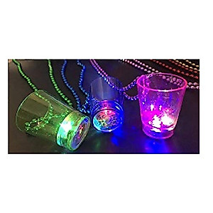 Light Up Flashing LED Shot Glass Mardi Gras Bead Necklace - 12 Pack - Tons of fun for that next party or New Year's Eve