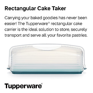 Tupperware Brand Rectangular Cake Taker - Dishwasher Safe & BPA Free - Reversible Cake Container Tray with Cover - Holds Up to 18 Cupcakes or 9 x 13 Cake