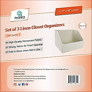 Woffit Linen Closet Storage Organizers – Set of 3 Large Foldable Baskets to Organize Your Sheets, Towels, Washclothes, Blankets, Clothing, Sweaters, Etc – 100% Organic Fabric Bins