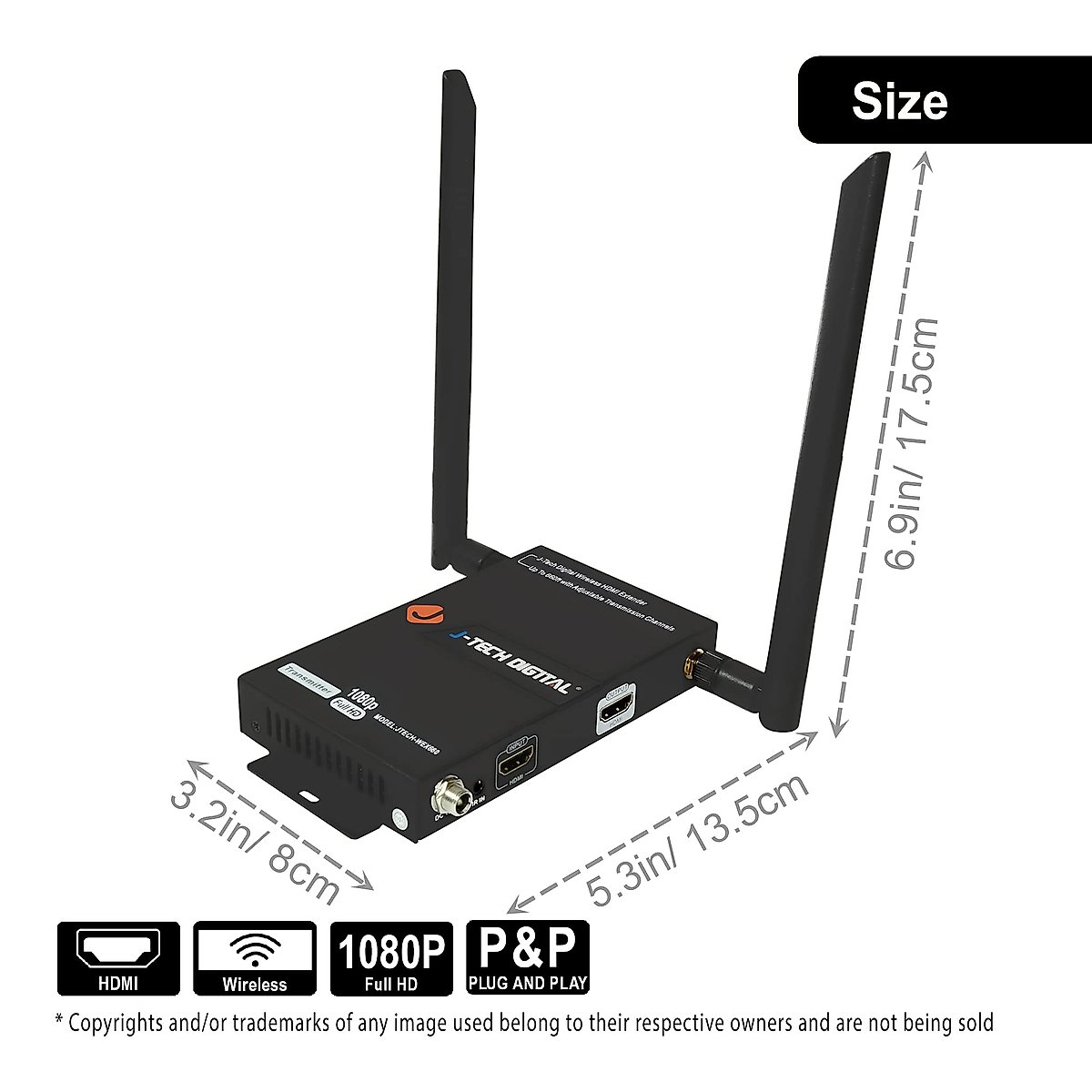 J-Tech Digital Wireless HDMI Extender 1080p up to 660 ft Extension, Transmitter & Receiver Kit Selectable Frequencies to Limit Interference, IR Remote Control (up to 4 Sets)