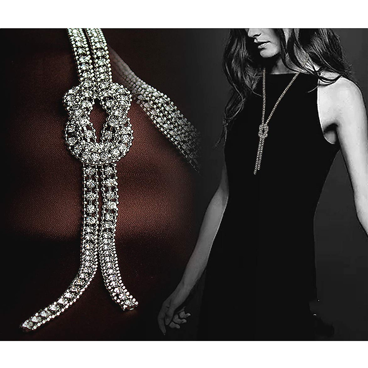 Cathercing Crystal Knot Pendant Long Necklace for Women Sweater Chain Statement Necklace Choker Adjustable Elegant Jewelry Rhinestone Accessories Dressy Collocation Winter Evening Party Wedding