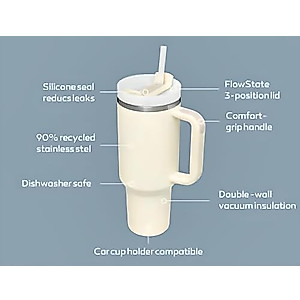 AZYPHERA 40 oz Tumbler with Handle and Straw Lid | Stainless Steel Insulated Stanley Cup | BPA Free Dishwasher Safe | Reusable Travel Friendly (Charcoal)