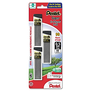 Pentel® Super Hi-Polymer® Leads, 0.5 mm, HB, 30 Leads Per Tube, Pack Of 3 Tubes