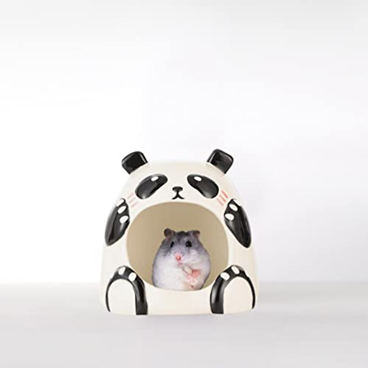 VILLCASE Small Animal Ceramic Critter Bath Hamster Hideout Pet House Panda Shape Hamster Hut Cave Summer Cool Chinchilla Nest Pet Habitat Cage for Dwarf Hamsters Gerbils