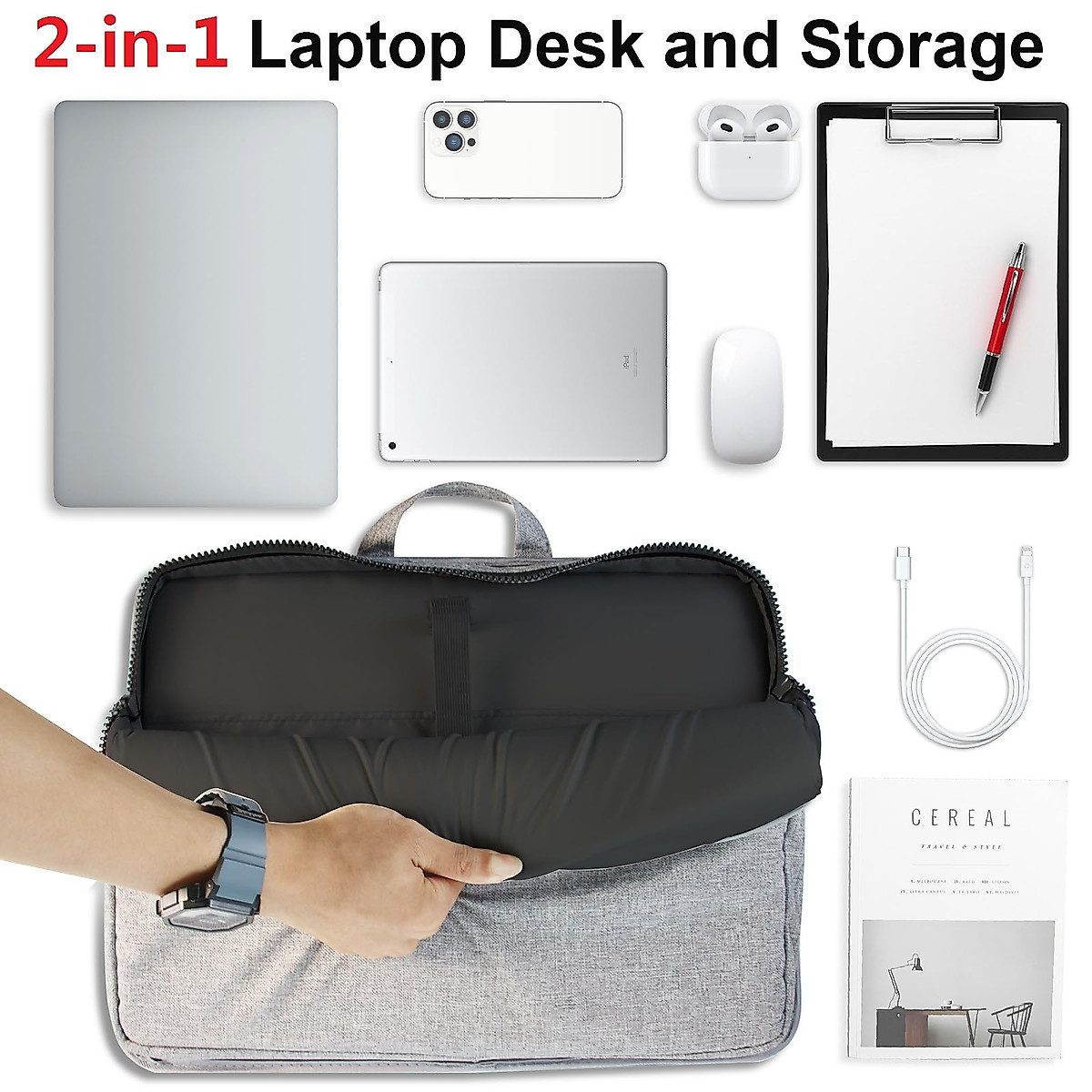 KerrKim Laptop Lap Desk Bed Table, Fits up to 15.6 inch Laptop Desk with Cushion, with Anti-Slip Strip & Large Storage Space for Home College Office Students Use as Computer Laptop Stand, Book Tablet