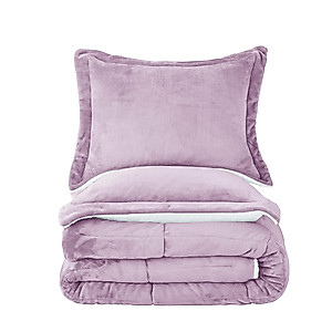 Lavender Purple Fuzzy Sherpa Comforter Set Full Queen Size, Soft Fall Winter All Season Girls Bedding Comforter Sets 3 Piece (1 Comforter and 2 Pillow Shams)
