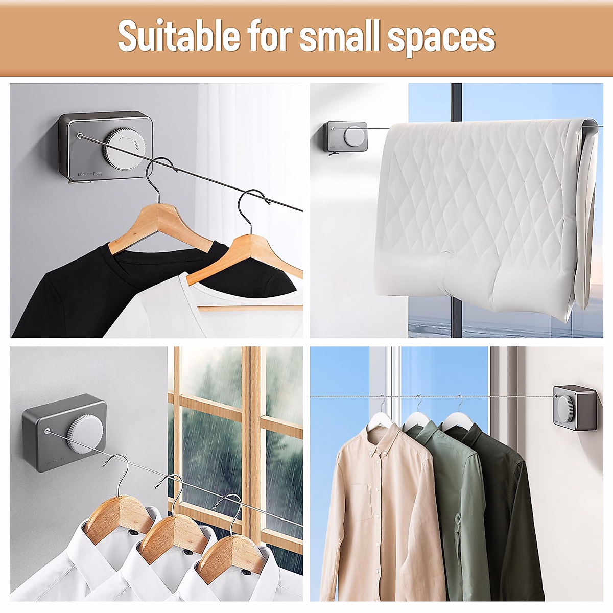 LeeQinersw Clothes Line Retracting Indoor - Non-Sagging Retractable Clothesline Indoor, Portable Laundry Clothes Drying Line for Small Space Balconies, Bedroom, Bathroom