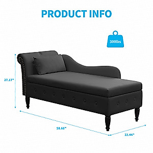 Mjkone Accent Chaise Lounge Chair with Lift Up Storage Design, Upholstered Rolled Arm Lounge Chair with Nailhead Trim, Button Tufted Chaise with Free Cushion for Living Room, Dark Grey