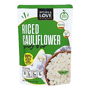 Kitchen & Love Riced Cauliflower 8 oz (6 Pack) | Low Carb Rice Alternative, Vegan, Gluten Free, Ready to Eat Food or Microwaveable Food, Dairy Free, Shelf Stable Food, Precooked Rice