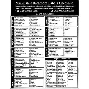 Courpal 204 Minimalist Bathroom Labels for Organizing, Preprinted Black Script Waterproof Labels, Bathroom Organization Labels for Storage Bins Containers and Jars