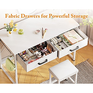 AODK Vanity Desk with 2 Fabric Drawers, 32 Inch Makeup Vanity Without Mirror, Small White Vanity Desk for Bedroom, Makeup Vanity Table with Chair, Kids Girls Vanity Set, White