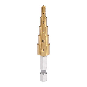 uxcell Step Drill Bit HSS 4241 4mm to 12mm 5 Sizes Titanium Coated Straight Flutes Hex Shank for Metal Wood Plastic