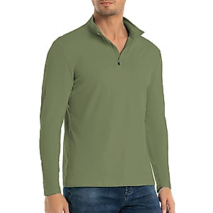CARWORNIC Men's Long Sleeve Shirt Quarter Zip Pullover Casual Slim Fit Stretch Cotton Shirt Fashion Classic fit Basic Designed Golf Shirt Zip Up Neck Work Tee Shirts Grass Green