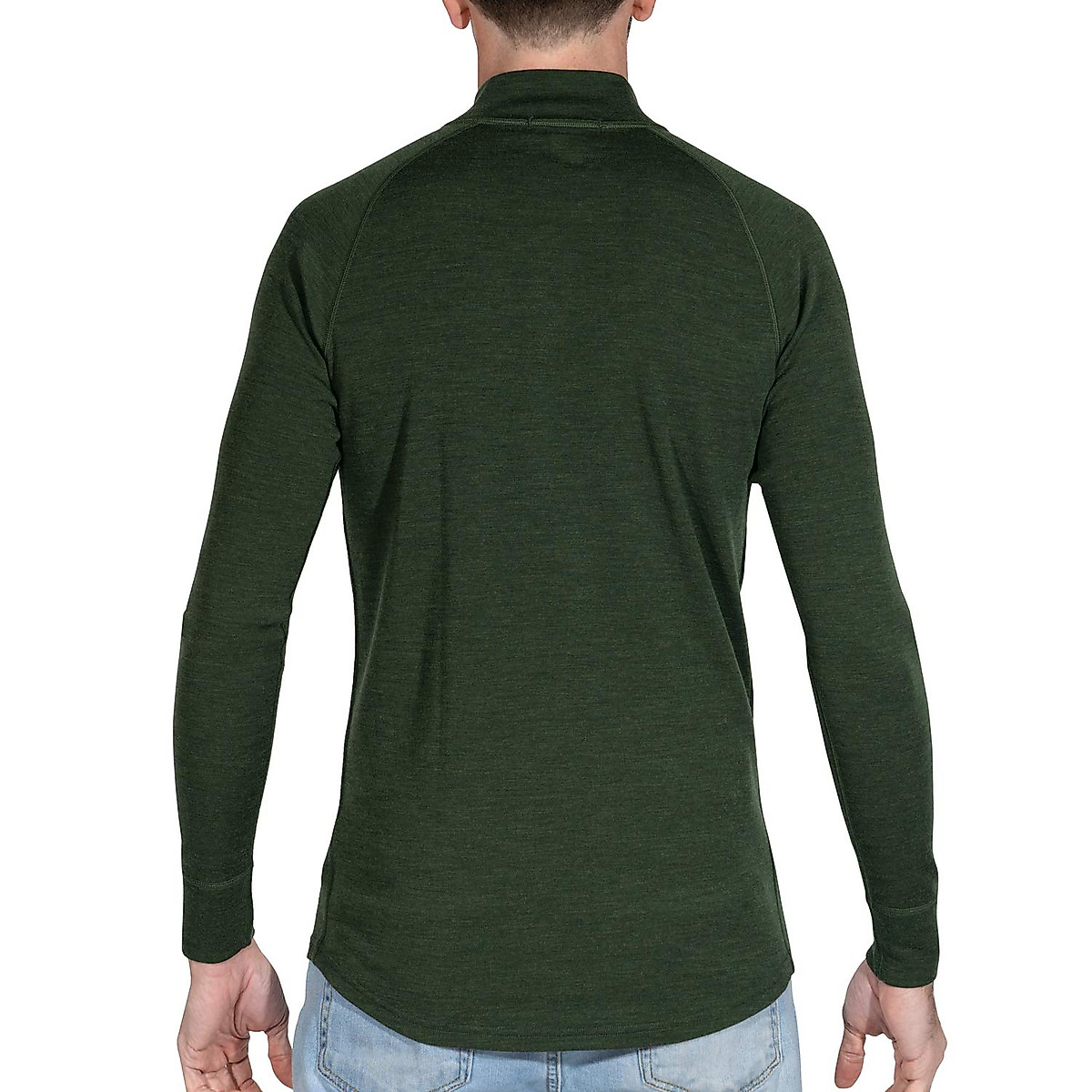 MERIWOOL Mens Base Layer 100% Merino Wool Midweight 250g Half Zip Sweater for Men Army Green