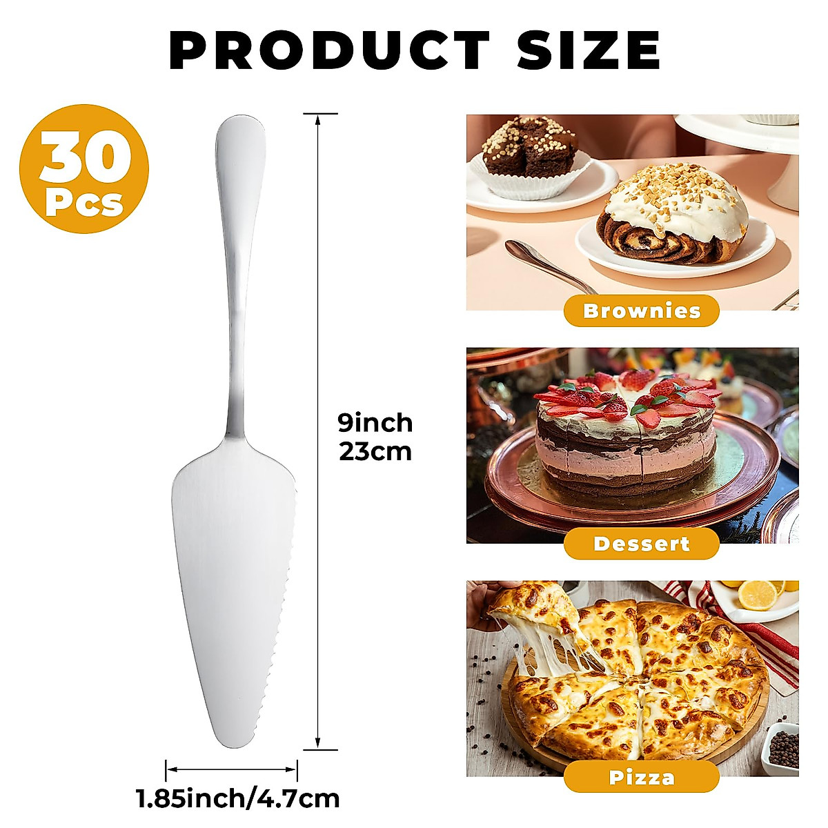 30 Pcs Stainless Steel Cake Server, Pie Server Stainless Steel Cake Pie Pastry Server Rustic Cake Server l Pie Spatula Pie Serving Utensil for Pizza Dessert Cheese Cutting, 9 Inches, Silver