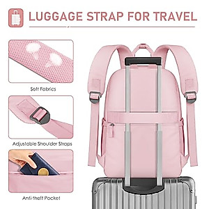 ZOMFELT Casual Laptop Backpack for Women, 15.6 inch Laptop Bag with USB Charging Port, Lightweight College Backpack for School, Daily Backpack Travel Work Backpack for Women, Men, Girls, Pink