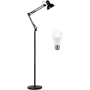 Metal Floor Lamp, Adjustable Architect Swing Arm Standing Lamp with Heavy Duty Base, Eye-Caring Reading/Drawing Lamp with On/Off Switch for Living Room, Bedroom, Study Room, Office
