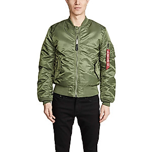 Alpha Industries MA-1 Slim Fit Bomber Flight Jacket - Fighter Pilot Flight Jacket - Sage, M