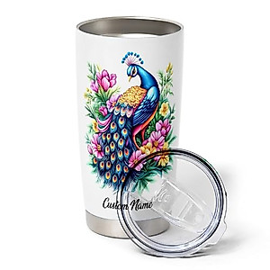 Peacock Gifts, Personalized Tumbler with Peacock Animal’s Name – Custom Cup for Animal Lovers, Gift for Women, Men, Boys, Girls, Gift for Birthdays & Christmas, 20oz Steel Coffee Cup Z94dMV