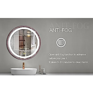 PetusHouse 32 inch Rose Gold LED Bathroom Mirror Circle Illuminated Wall Mounted Lighted Mirror Anti-Fog 3 Colors Change IP44 Dimmable Round LED Bathroom Mirror