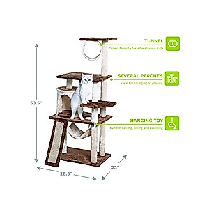 Go Pet Club 53" Cat Tree Kitty Tower Kitten Scratcher Condo House Furniture with Hammock and Tunnel Indoor Cat Activity Center, Beige/Brown