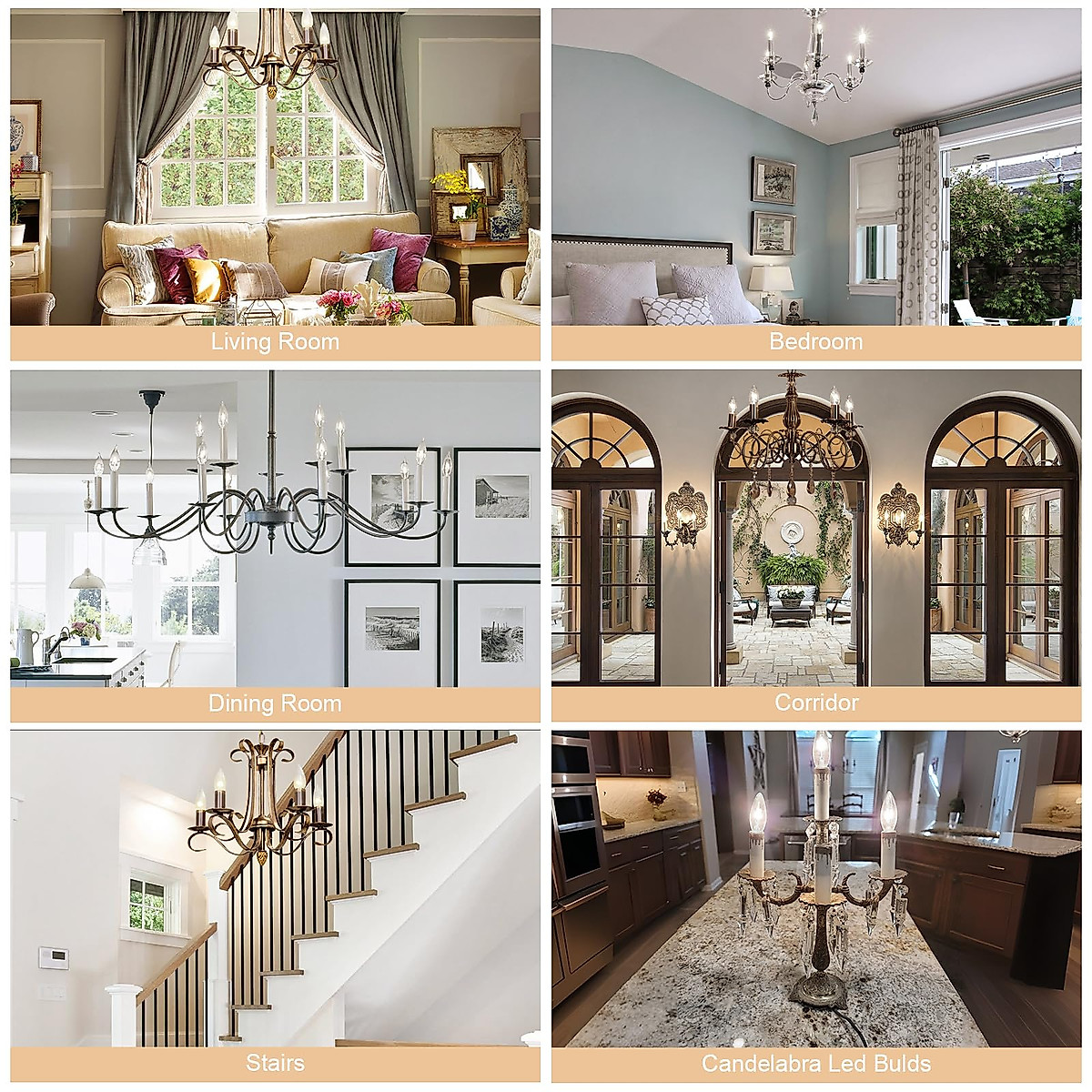 comzler E12 LED Candelabra Bulb Dimmable, Chandelier Light Bulb 4000K Neutral White,40W Equivalent,Type B Ceiling Fan Bulbs,C35 B11 Edison Filament Candle Bulbs Candle Lights,400LM,Pack of 6