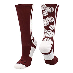 Crazy Basketball Logo Crew Socks (Maroon/White, Medium)