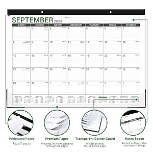 2024 Desk Calendar - Desk Calendar 2024, 17"x12" Desktop Calendar, Jan. 2024 - Dec. 2024, Corner Protectors, Large Ruled Blocks