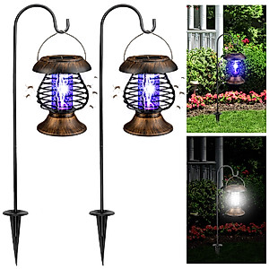 Qualirey Solar Bug Zapper Outdoor Waterproof Mosquito Repellent Outdoor Solar Mosquito Zapper Antique Bronze Plastic Ring Bug Lights Insect Mosquito Killer Lamp (Hanging, 2 Pcs)