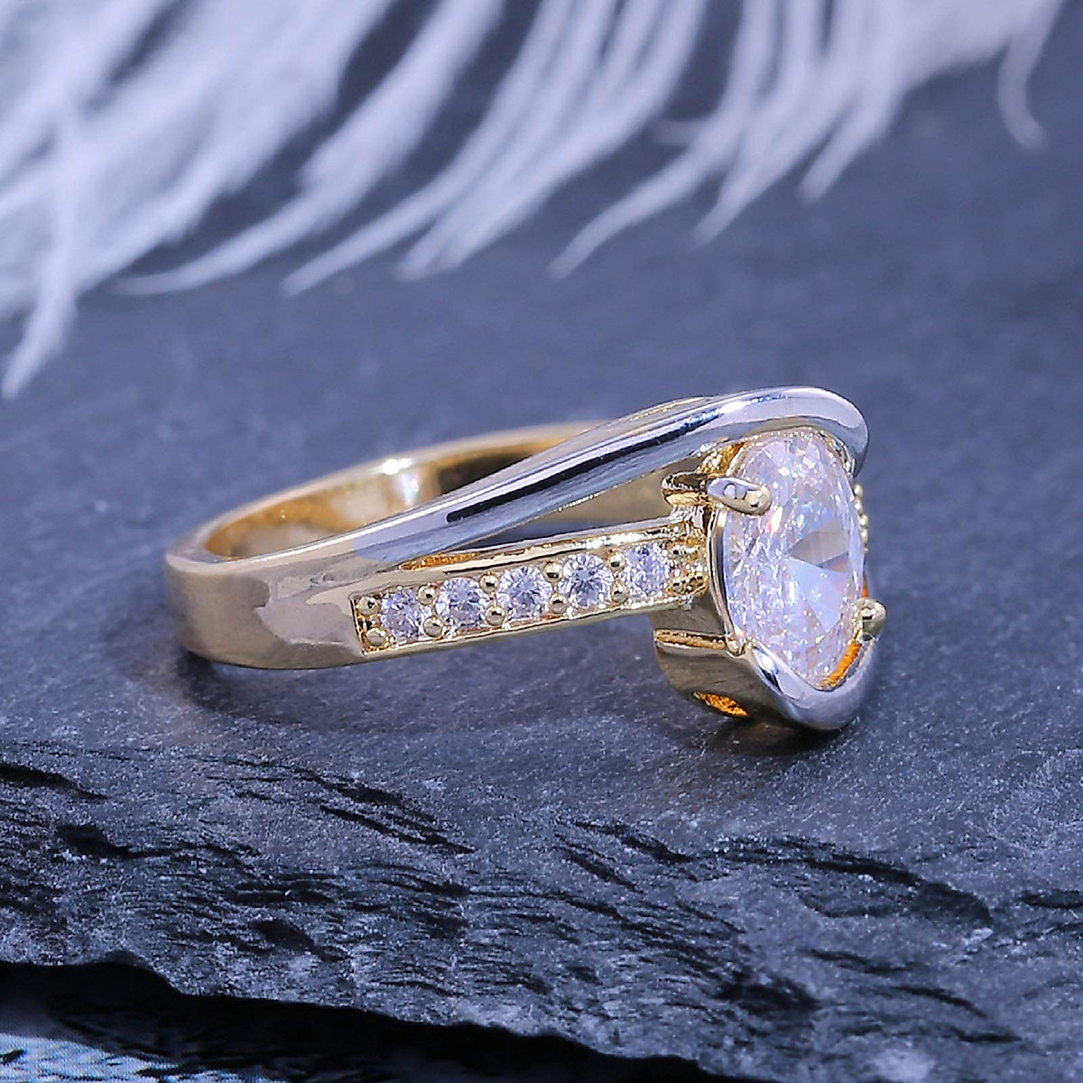 XINQI Plated Silver Oval Cut 4ct Cubic Zirconia CZ Solitaire Engagement Ring (6)