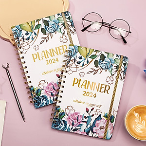 2024 Planner - Jan. 2024 - Dec. 2024 Planner 2024, Planner 2024, 2024 Planner Weekly and Monthly with Tabs, 6.4" x 8.5", Hardcover with Back Pocket + Thick Paper + Twin-Wire Binding - Flower