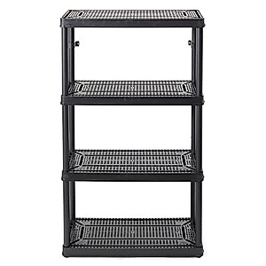 Gracious Living 14" x 32" x 54.5" 4-Shelf Tier Resin Multi-Purpose Medium Duty Indoor Garage Storage Organizer Shelves, Black
