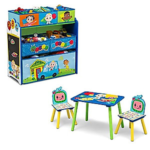 PZCXBFH 4-Piece Toddler Playroom– Set Includes Table and 2 Chairs and 6 Boxes of Toy Storage