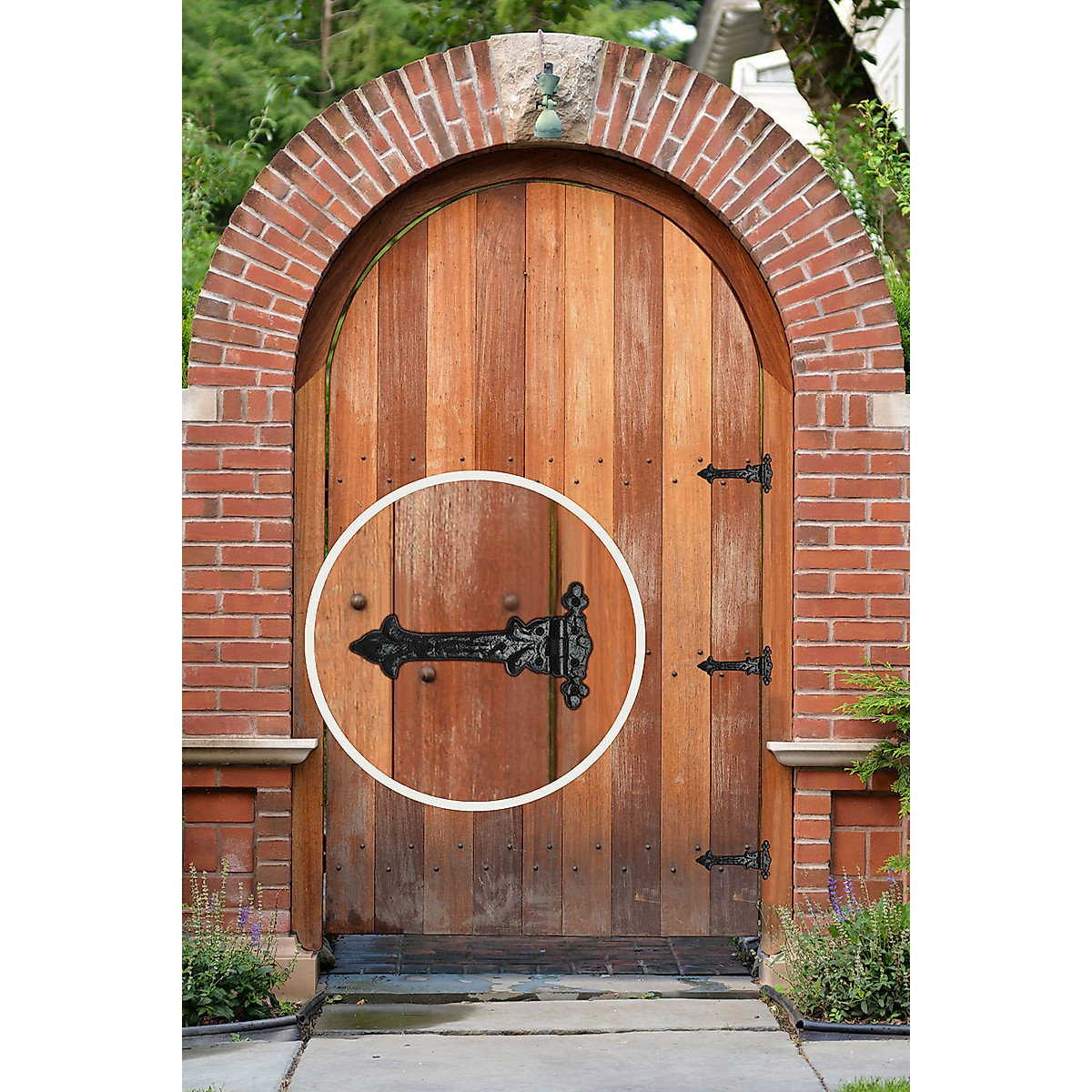 Akatva Doorbell Button with T Hinge Set – 2 Pieces Gate Hinges for Wooden Fences Heavy Duty – Bell Push Button – Doorbell Button Wired – Barn Hinges for Doors – Black Hinges – Antique Copper Finish